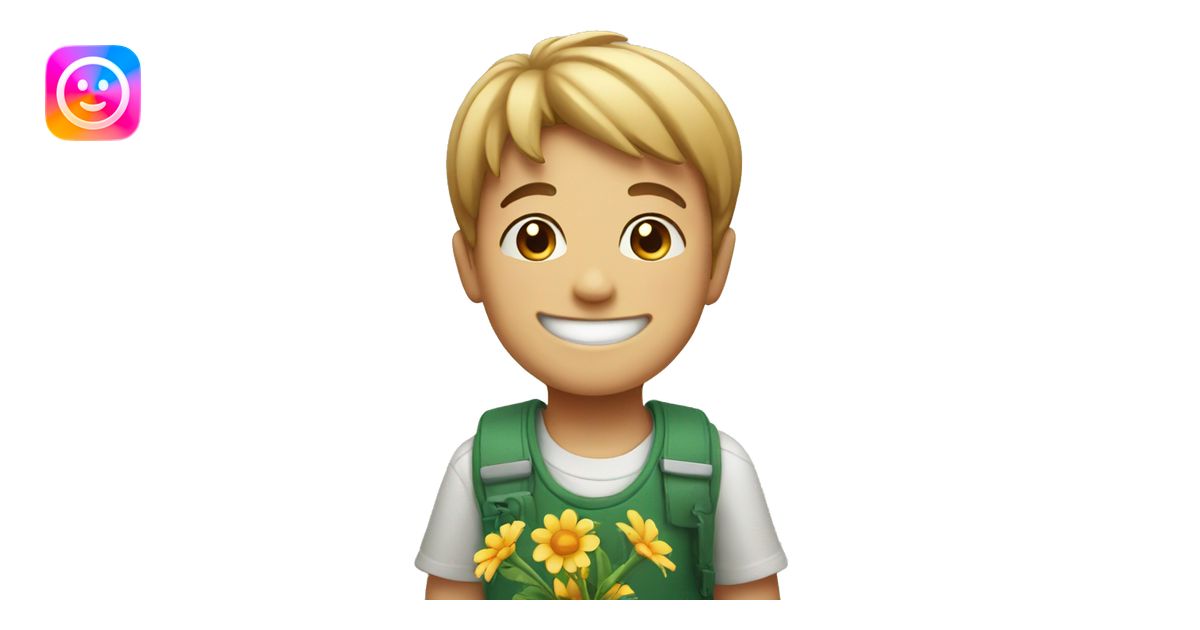 smiling boy with flower emoji | AI Emoji Generator
