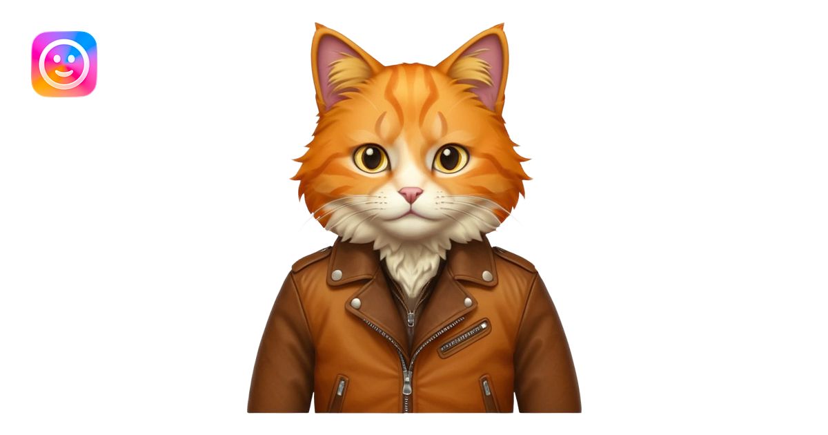 orange cat with brown leather jacket emoji | AI Emoji Generator