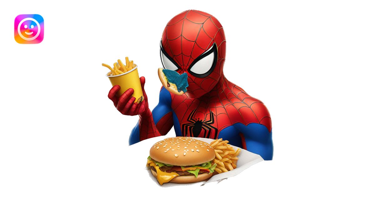 Spider man eating fast food emoji | AI Emoji Generator