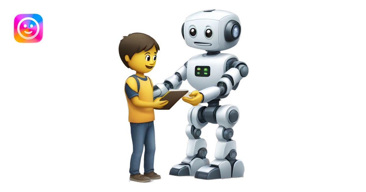 a robot handing a flashcard to a pupil emoji | AI Emoji Generator