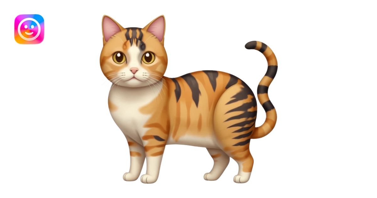 full body calico tabby cat with skinny head and fat body with an ...
