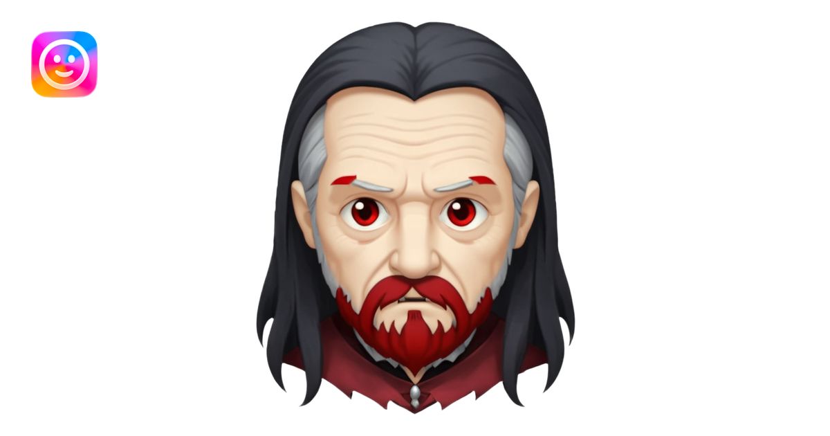sad face vampire old man long hair with beard half dress emoji | AI ...