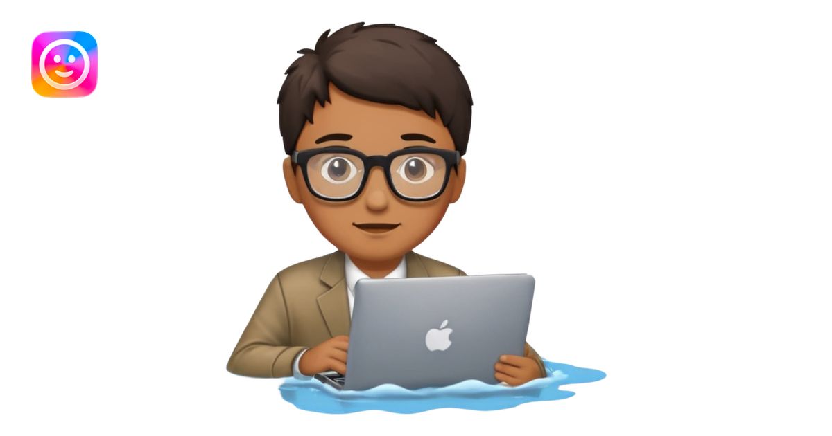 man with computer drowning in puddle of water emoji | AI Emoji Generator