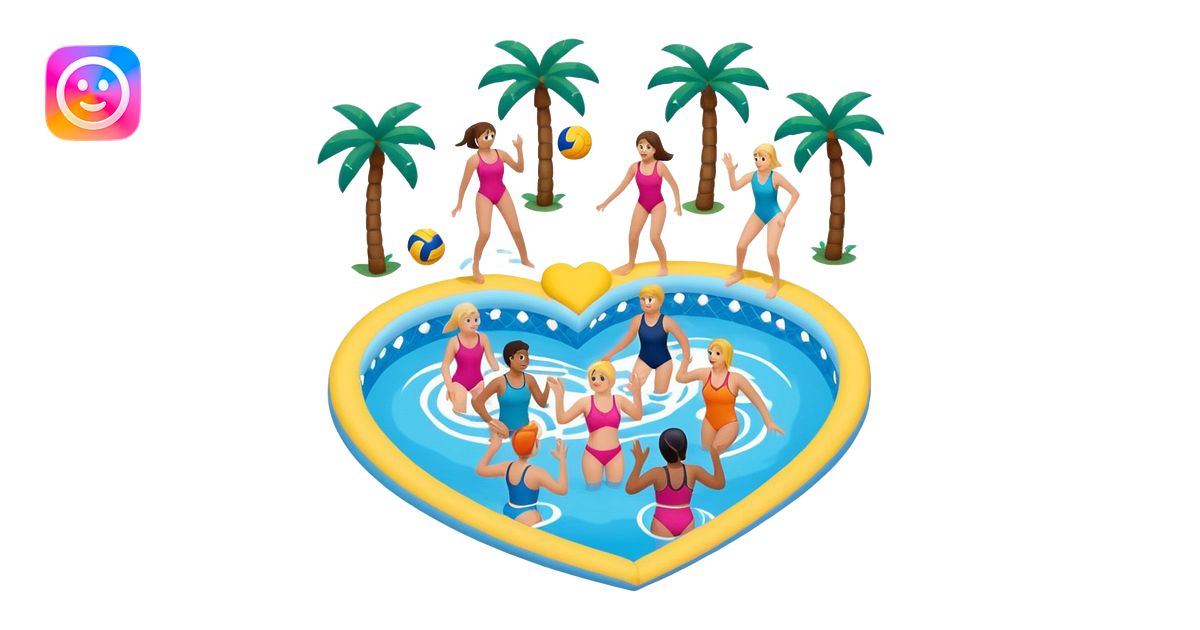 Natación y voley en un corazón de color emoji | AI Emoji Generator