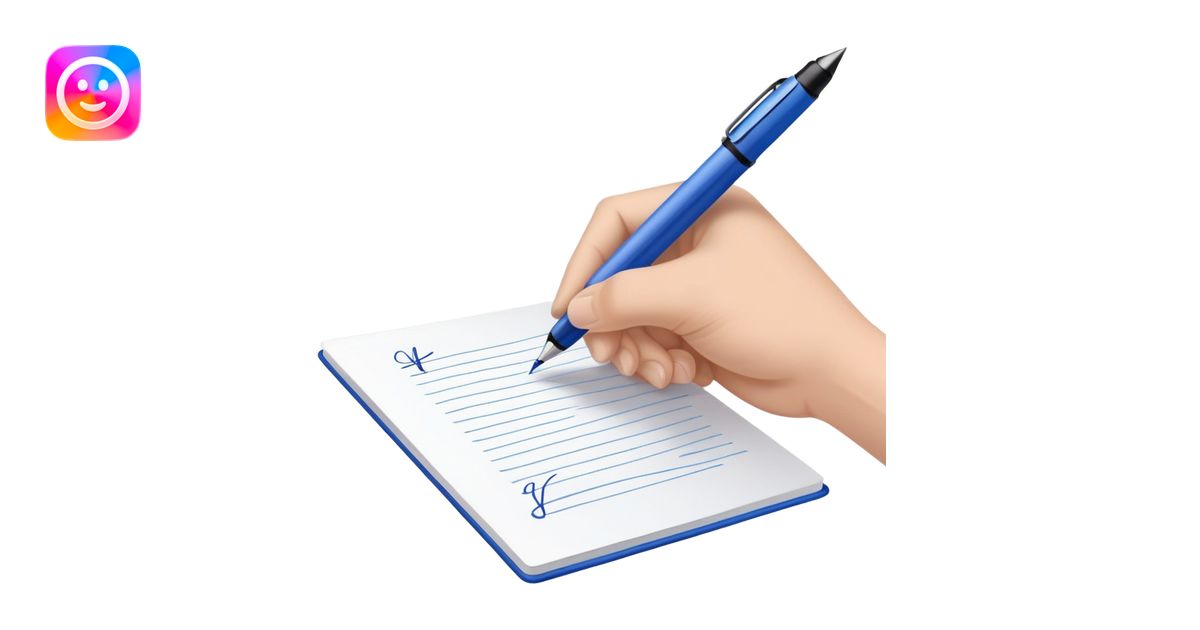 A hand holding a blue pen, writing an important note. Minimalist ...