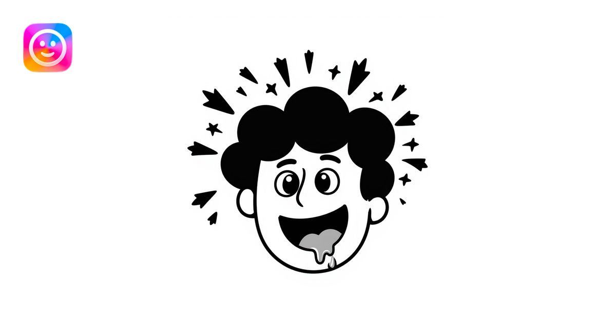 hand-drawn doodle of a face with an exploding head, drooling, and ...