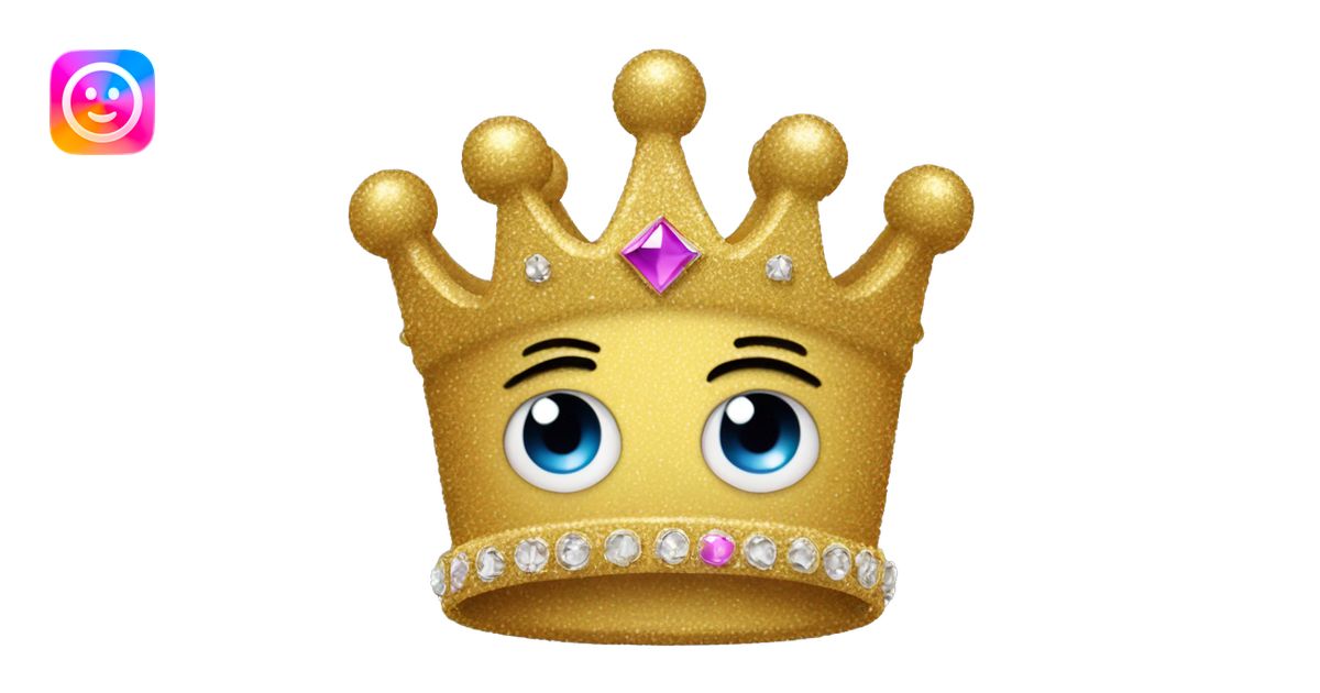 glittery crown with sad face and sad eyes on the crown a crown emoji ...