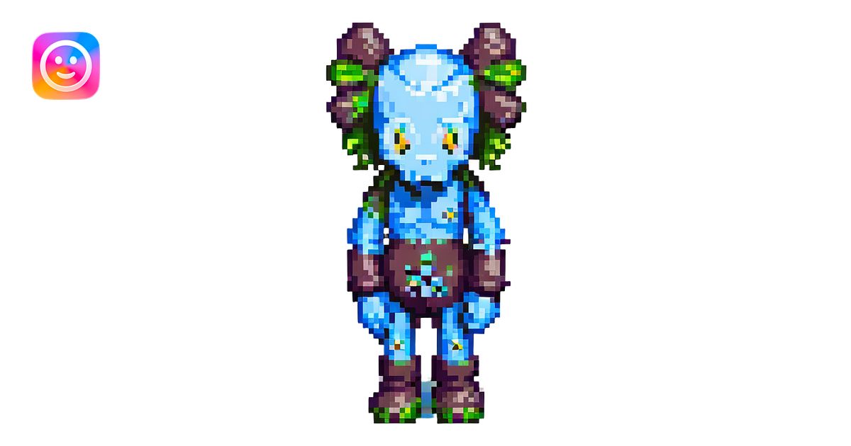 Kaws figure in pixel art style, simplified, with X eyes illustration ...