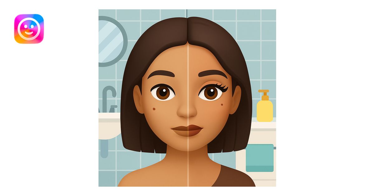 Add a bathroom background behind the Latin girl with half her face ...