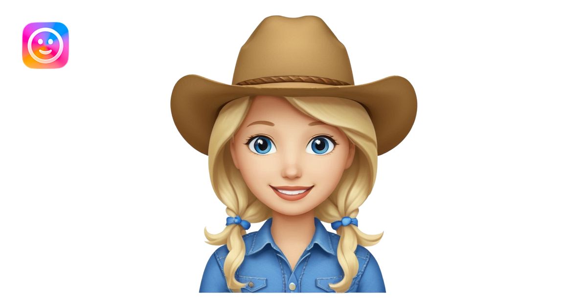 Create a girl emoji that has blonde hair, is white, has a cowboy hat on ...