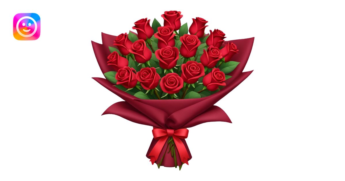 Bouquet of red roses in a burgundy package emoji | AI Emoji Generator