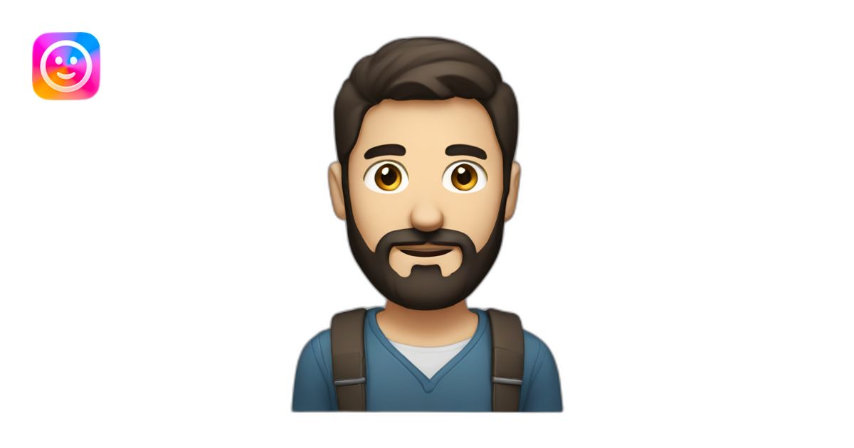 A stoned computer programmer with dark brown hair and beard emoji | AI Emoji Generator
