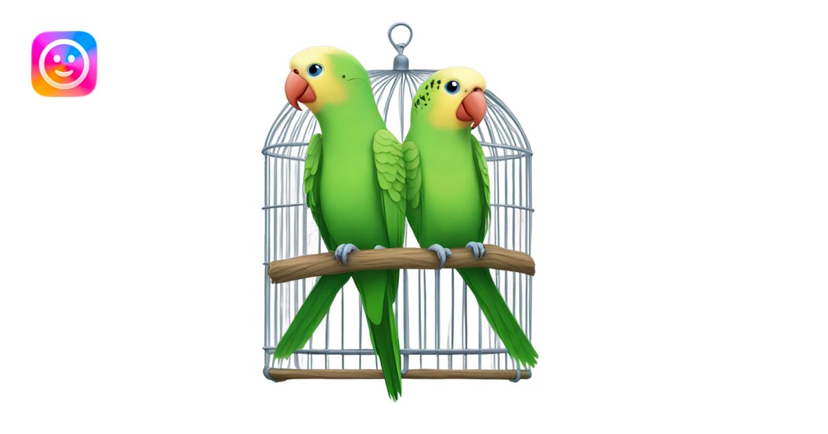 Two parakeets in bird cage emoji | AI Emoji Generator