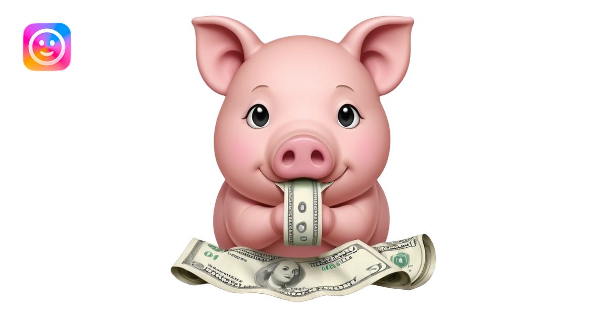 A pig with a rolled up dollar bill held to his nose looking down at a ...