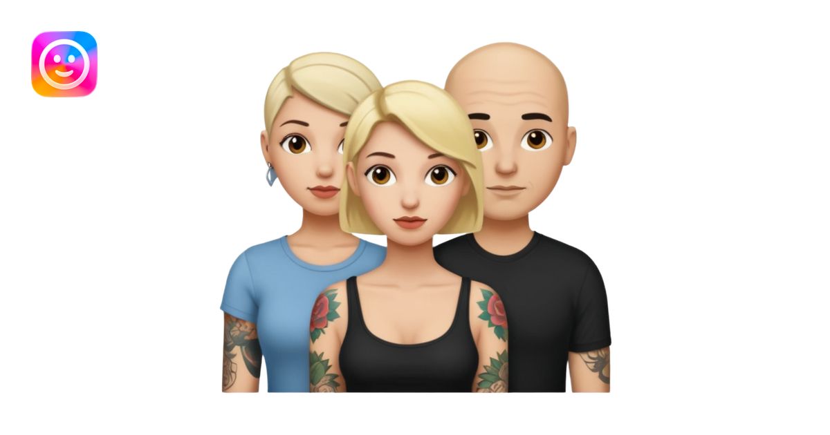 throuple blonde female brunette female with tattoed bald male emoji ...