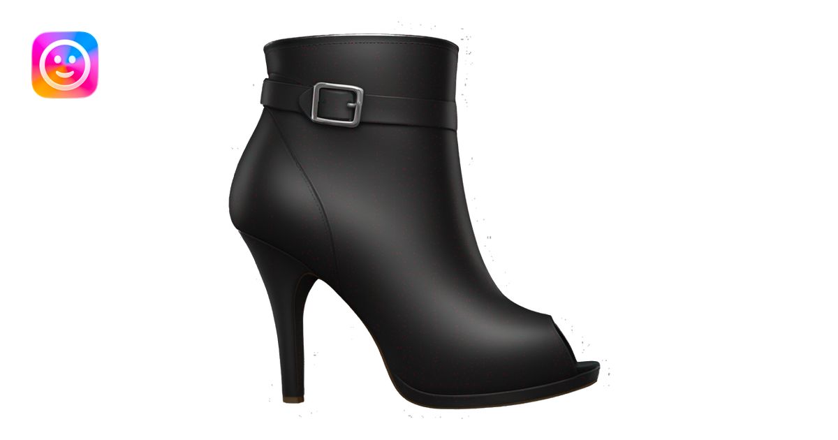 Realistic pair of black peep toe leather high heel bootie boots facing ...