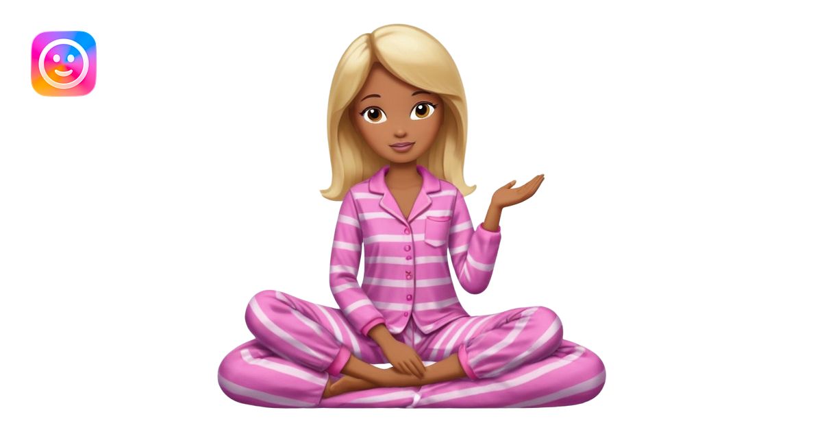 Brown skin blonde hair Barbie in pajamas emoji | AI Emoji Generator