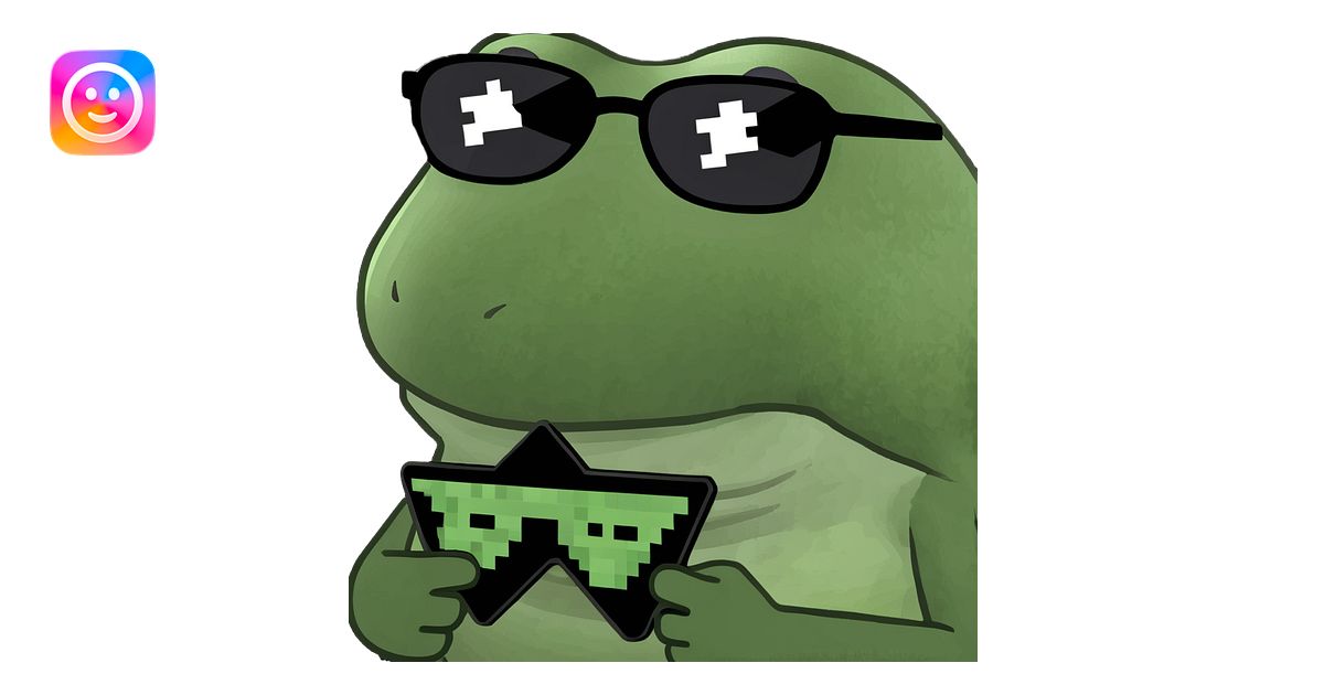 bufo with triangle shaped 8 bit sunglasses full black, confident smile ...