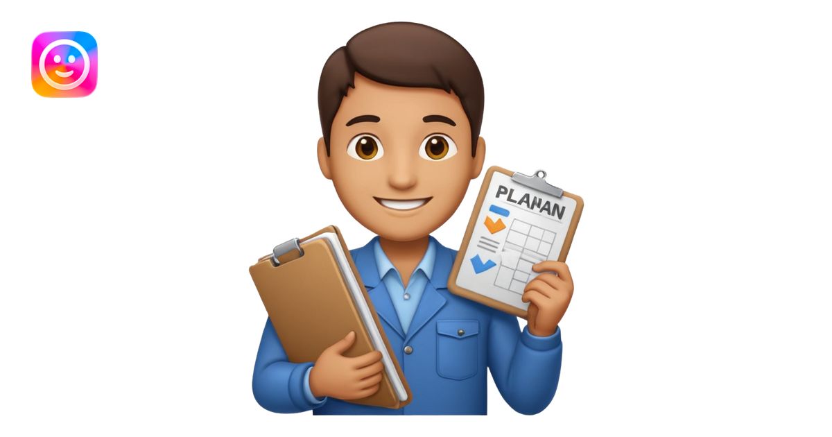 create a realistic emoji showing logistic person with a plan in his ...