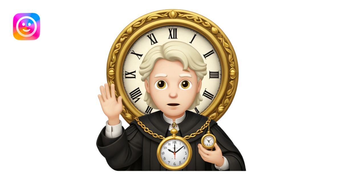 a 1600s judge with a hurried expression holding a clock that ticks VERY ...