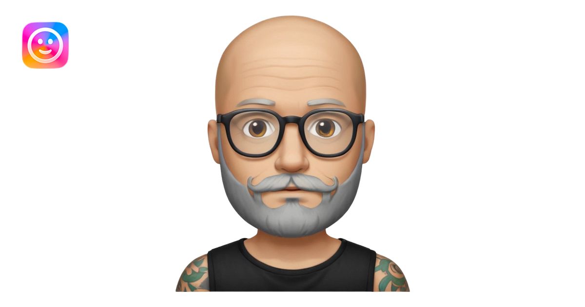 Bald man with salt and pepper beard and glasses and tattoos emoji | AI ...
