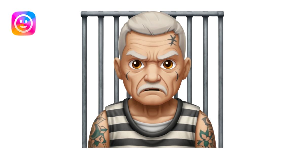 angry tattooed old male prisoner with prison cell bg emoji | AI Emoji ...