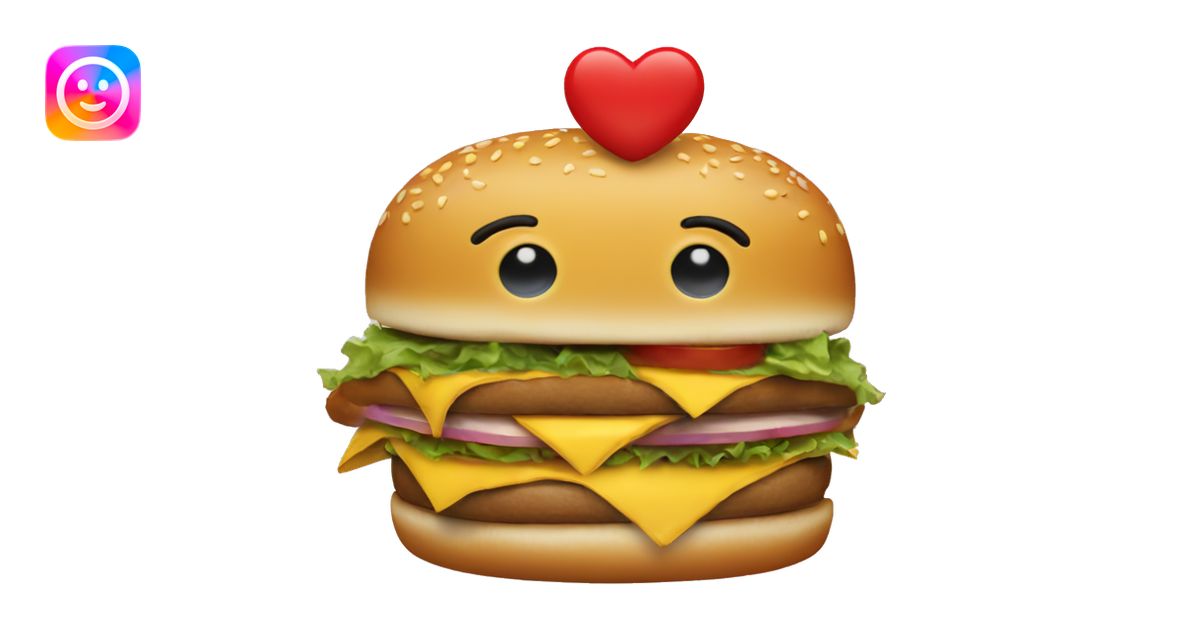 heart eye smiley face holding a cheeseburger emoji | AI Emoji Generator