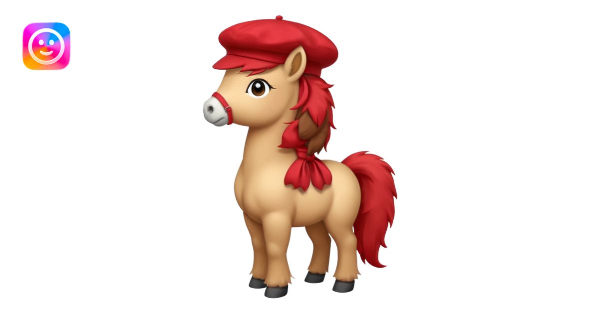 A cute pony (horse) emoji, full body, standing in side view, wearing a ...