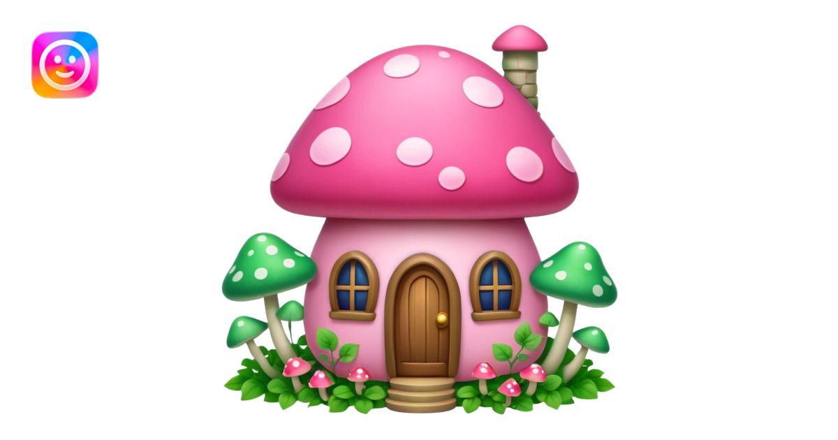 Pink girly mushroom house covered in vines emoji | AI Emoji Generator