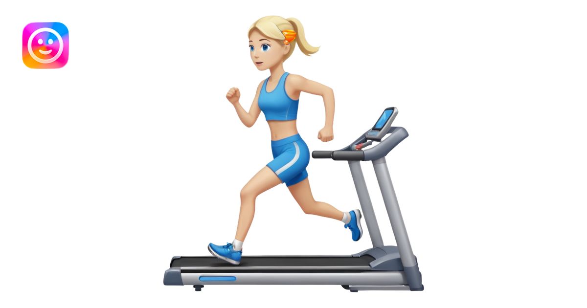 Une femme blonde yeux bleus qui cours sur un tapis de course emoji | AI ...