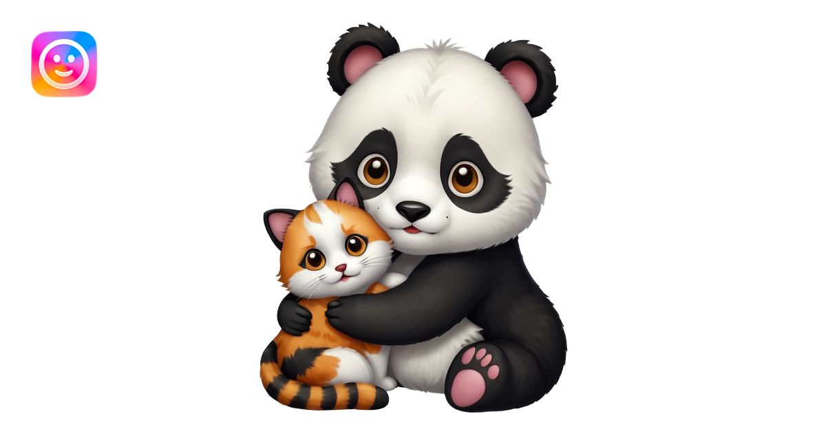 Panda hugging a calico cat emoji | AI Emoji Generator