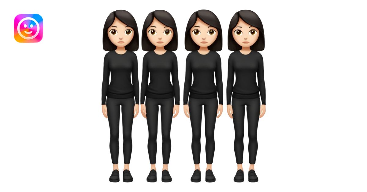 Cartoon emoji of a woman with long, loose dark hair, wearing simple ...
