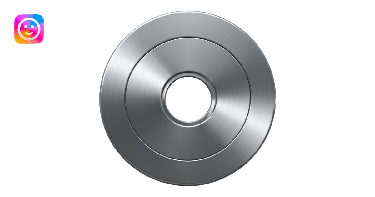 metallic disc emoji, brushed chrome surface, clean geometry, futuristic ...