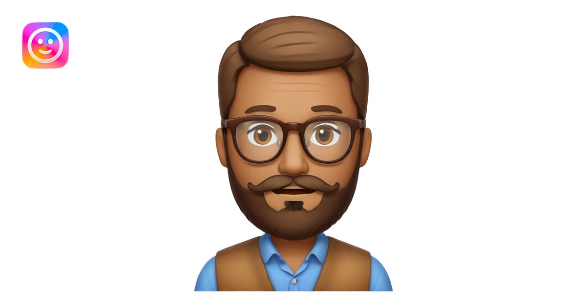 create a emoji man with beard, and glasses wooded color, sunkissed skin ...