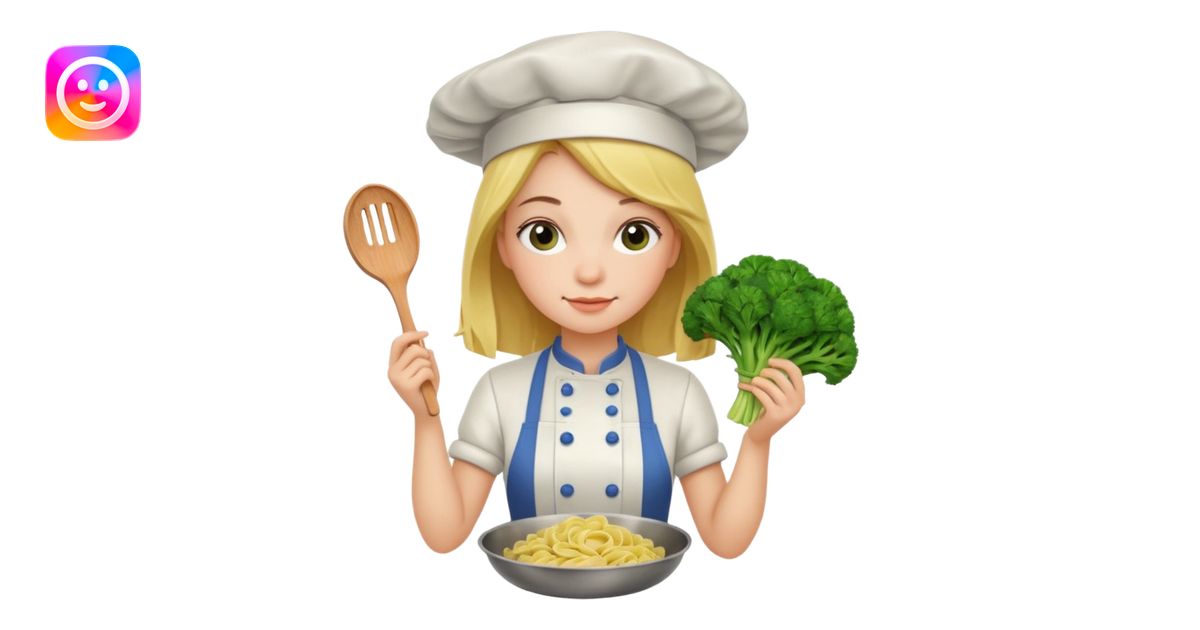 Girl cooking pasta for the first time with broccoli emoji | AI Emoji ...