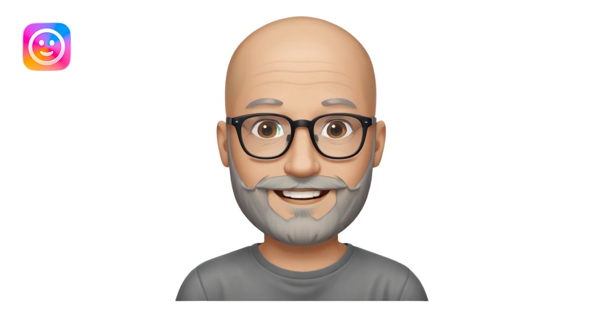 Bald man with salt and pepper beard and rectangle glasses and shoulder ...