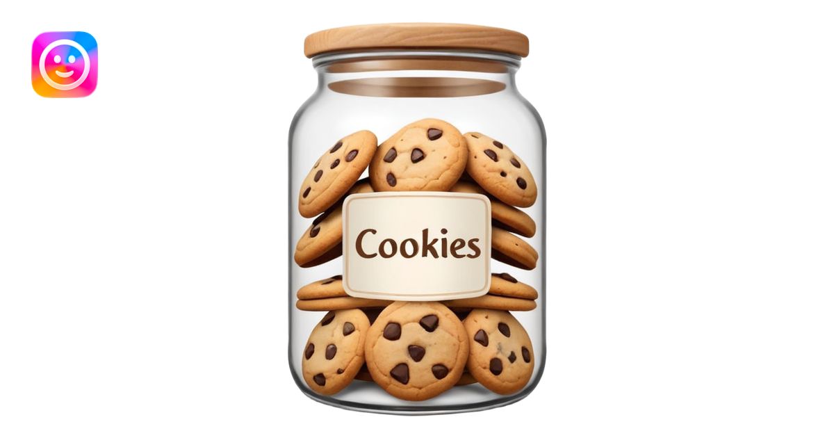 Ceramic jar with “Cookies” label and lid emoji | AI Emoji Generator