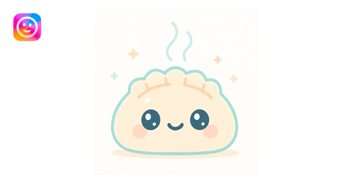a dumpling with steam rising, smiling face, kawaii style, adorable ...