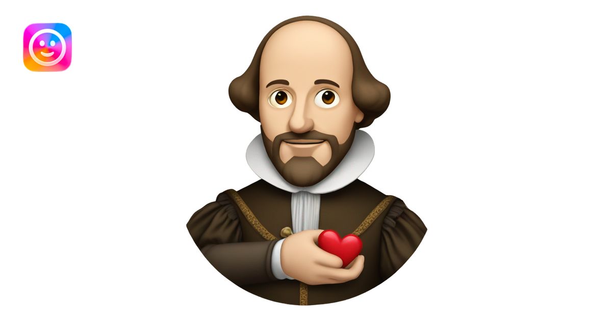 William Shakespeare holds a heart in his hand emoji | AI Emoji Generator
