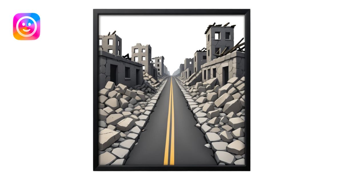 ruined town with horizontal destroyed road emoji | AI Emoji Generator