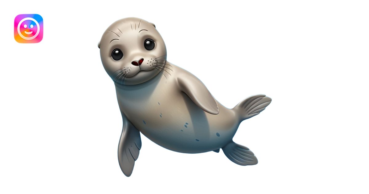 A 3D cartoon seal swimming with visible flippers, calm blue water, soft ...