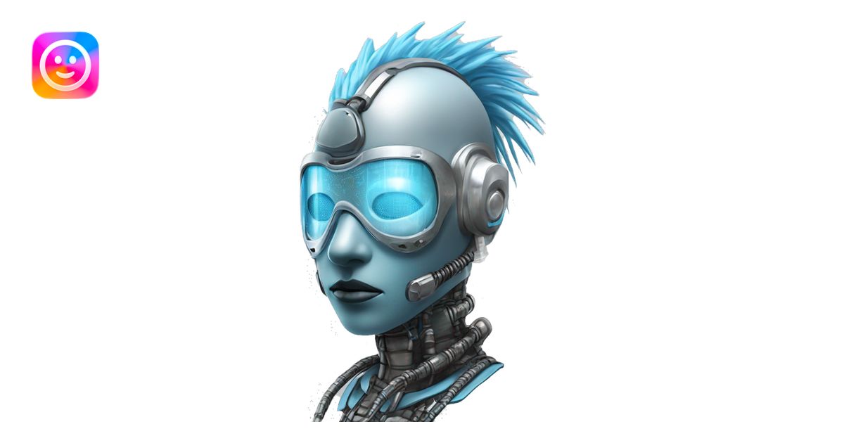 Light blue Mohawk female cyborg head with silver respirator mask and ...