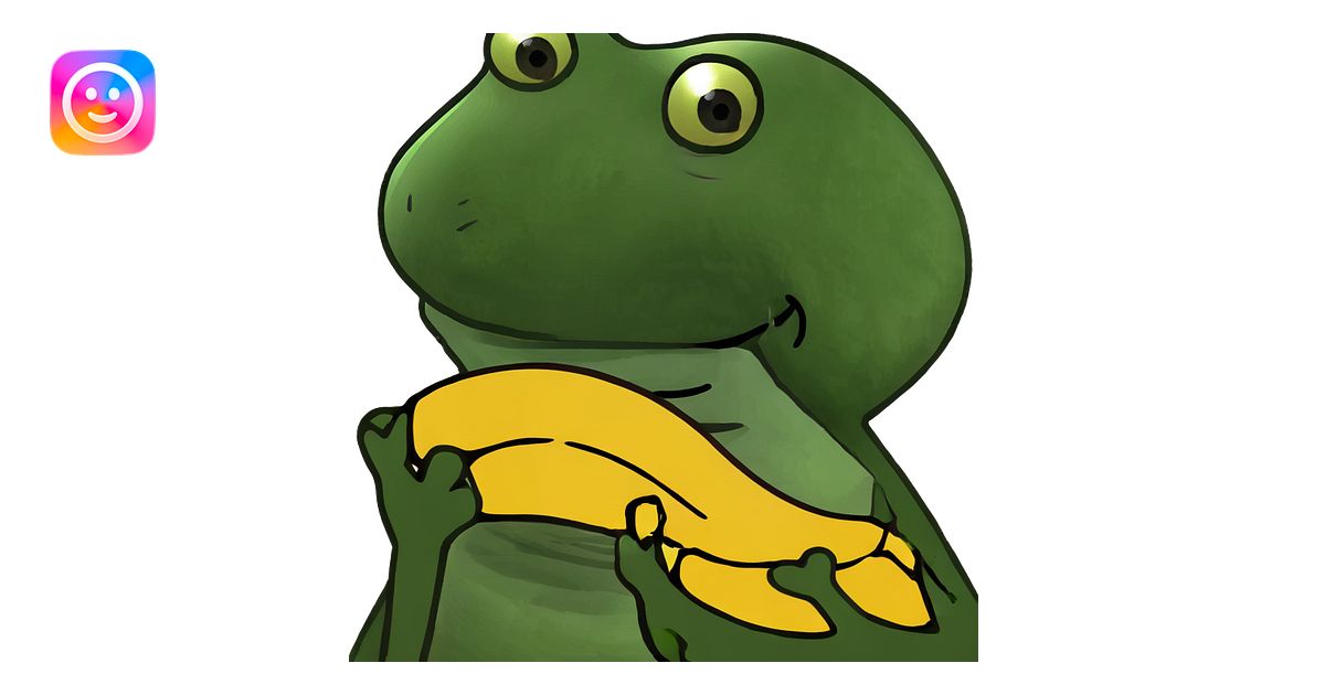 Pepe the frog eating a banana, bufo style meme, silly face meme | AI ...