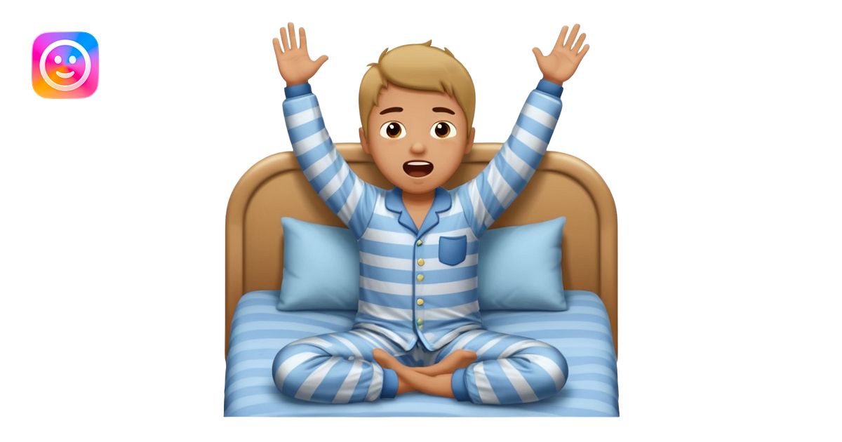 emoji- of a cute stretching boy waking up in bed emoji | AI Emoji Generator