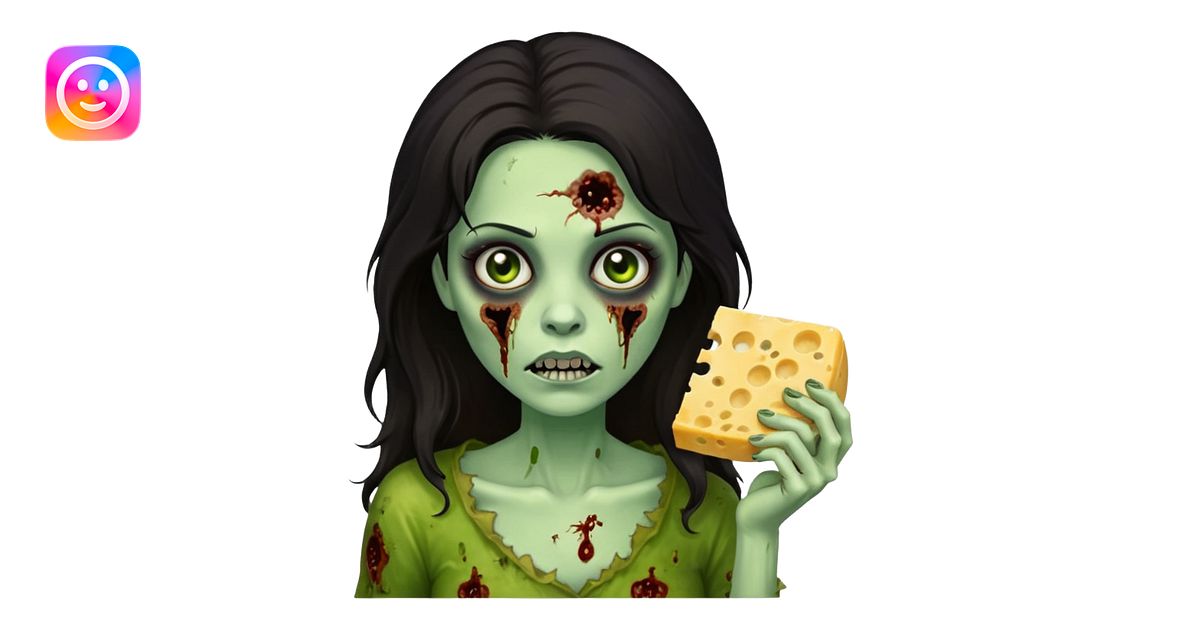 dark haired woman zombie holding moldy cheese piece emoji | AI Emoji ...