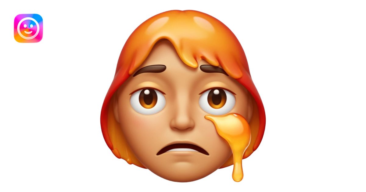 Apple-style emoji illustration of a person melted, overheated face with ...