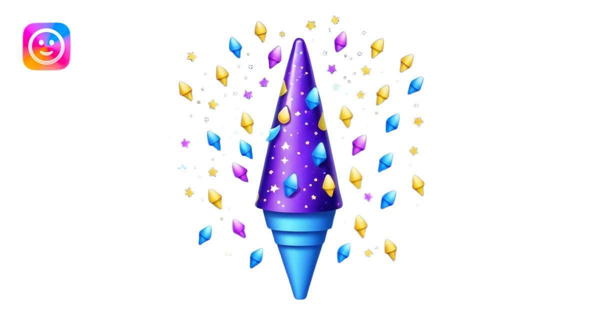 Emoji with glowing cone-shaped confetti popper, purple and blue colors ...