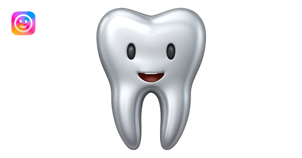 human tooth emoji, smooth chrome ceramic-metal texture, clean medical ...