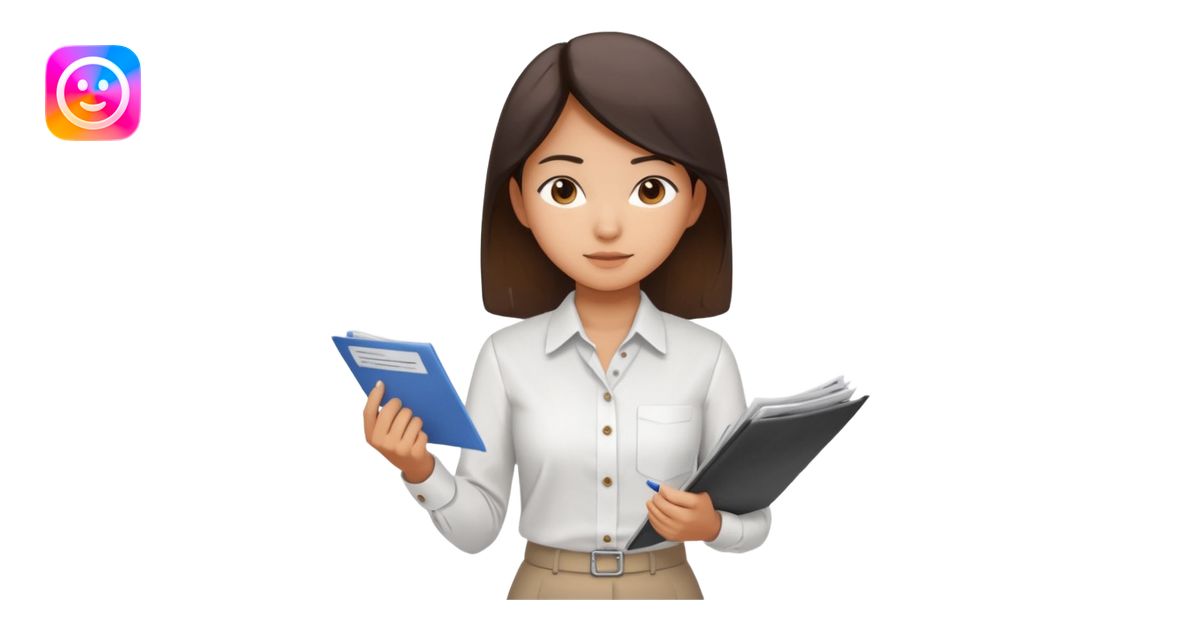 Asian girl accountant filing through financial papers emoji | AI Emoji ...