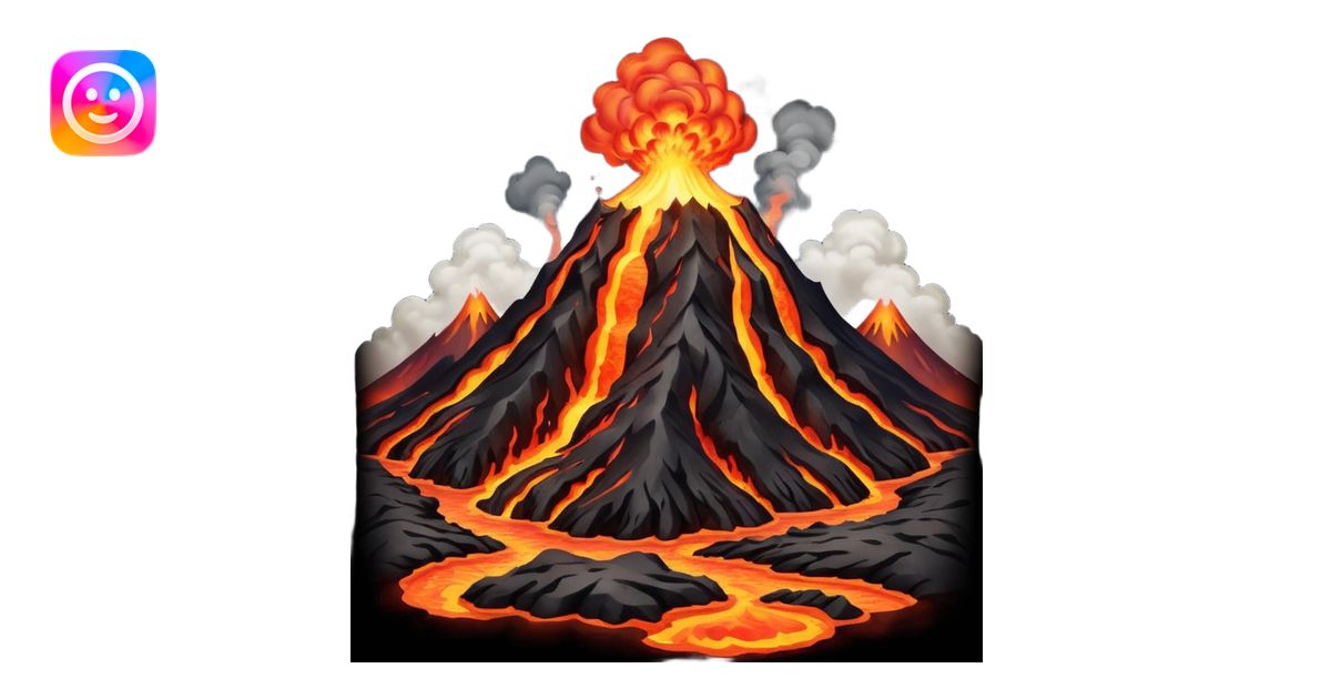 Volcano Planet, lava rivers and erupting peaks. emoji | AI Emoji Generator